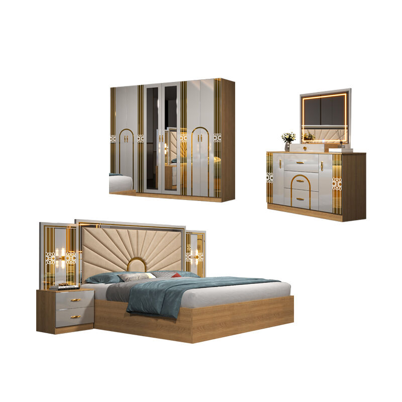 China Wholesale Cheap Wooden MDF king Size Bed Set 5 Pieces Double Room ...